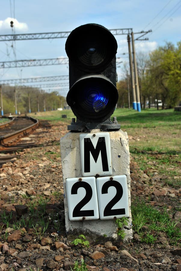 Traffic Light on a Railway with a Sign of `22 Meters` Stock Photo ...