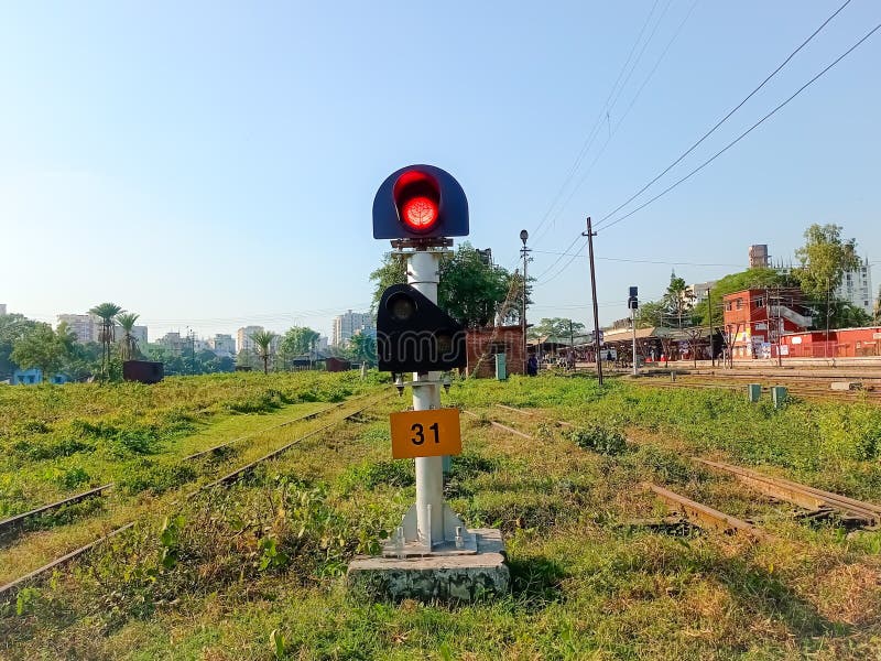 Traffic Light in Railway Track. Old Town Railway Station Stock Image ...