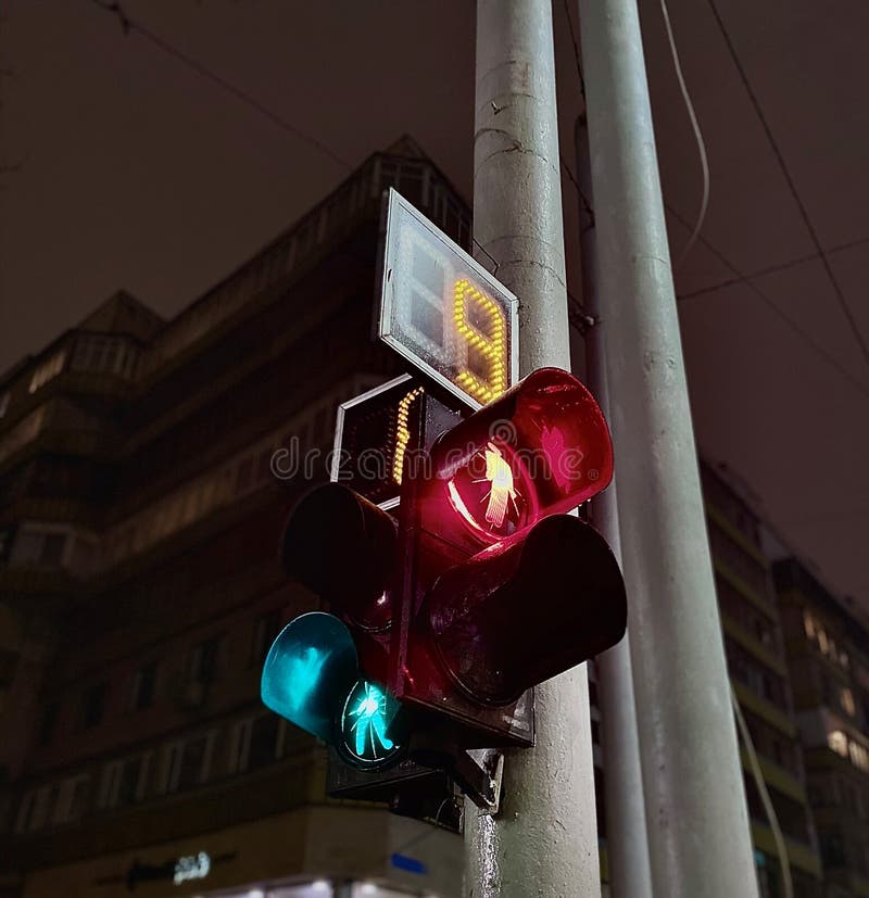 Traffic Light after Rain in Night City Editorial Photography - Image of ...
