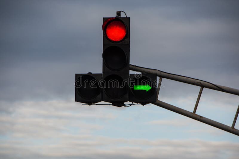 The Traffic Light with Red Light and the Ability To Turn Right Stock ...