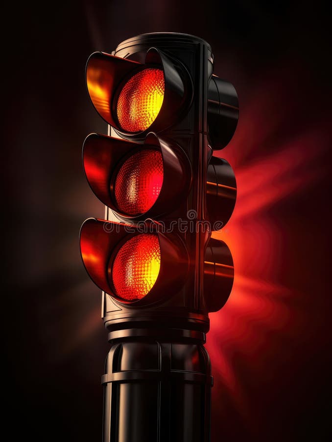 Traffic Light with Red Lights on a Black Background Stock Illustration ...