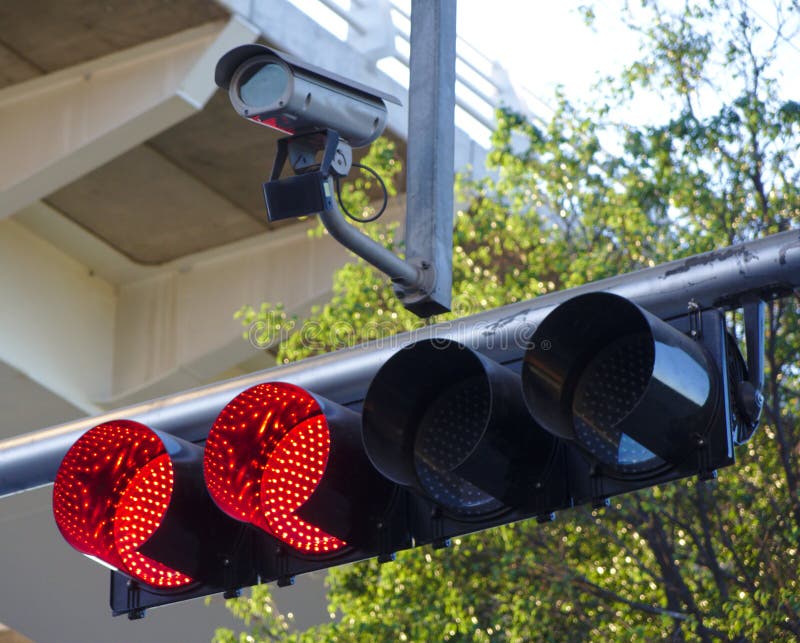 Traffic Light in Red with Security Cam Stock Image - Image of security ...