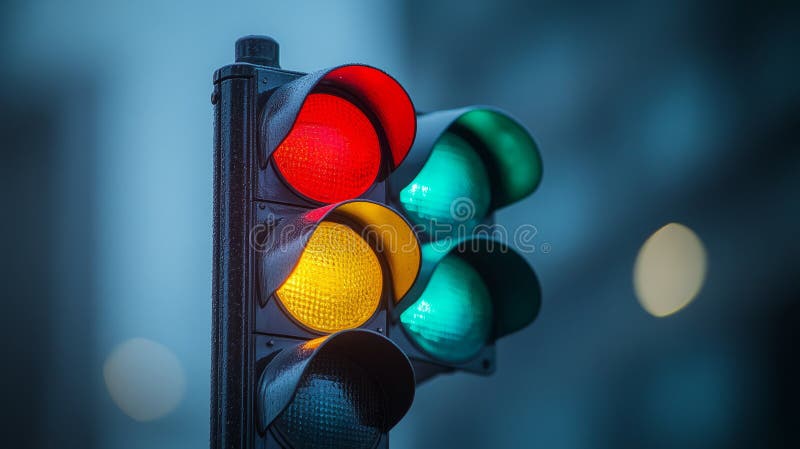 Traffic Light with Red, Yellow, and Green Lights Stock Photo - Image of ...