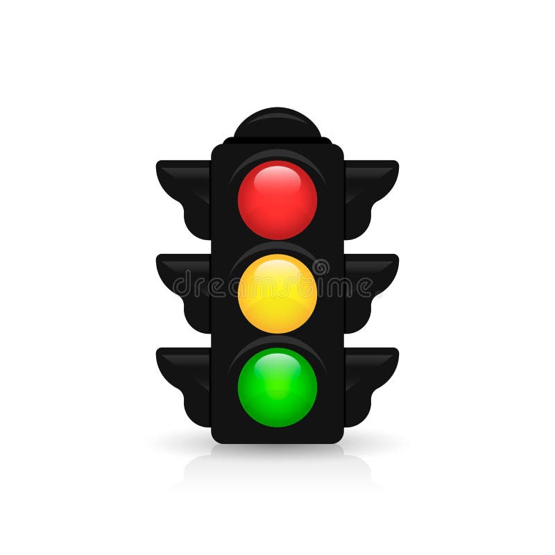 Traffic Light with Reflection and Shadow on a White Background Stock ...