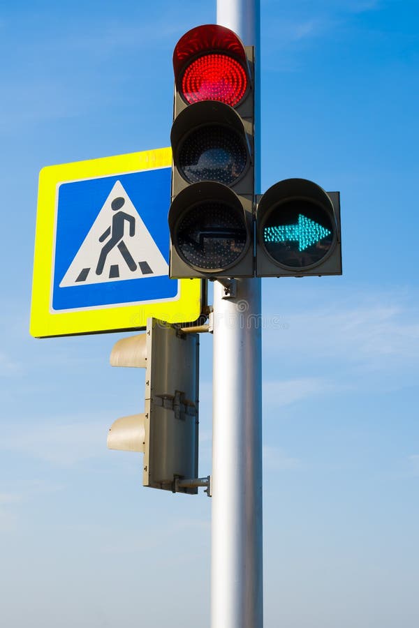 Traffic Light and Road Sign Stock Photo - Image of road, black: 93695246