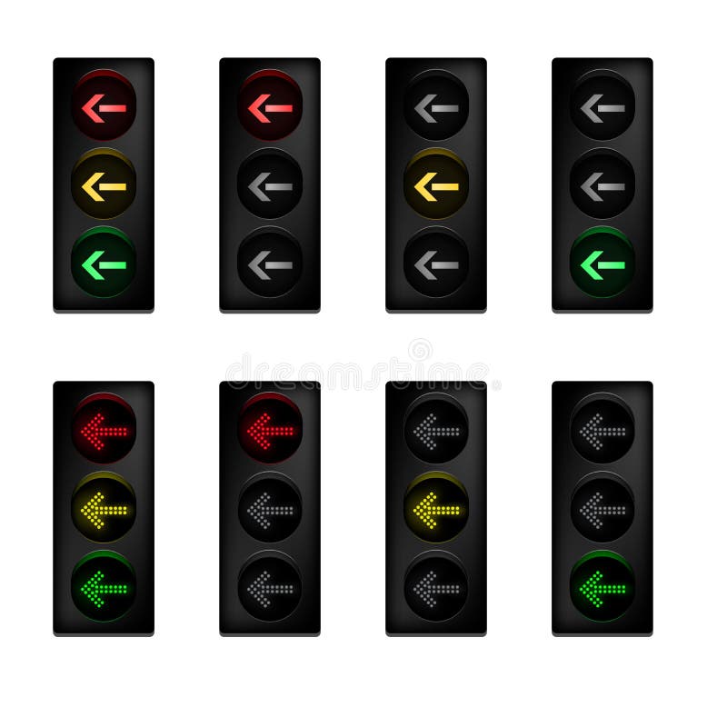 Traffic Light Set with Left Turn Arrow Stock Vector - Illustration of ...