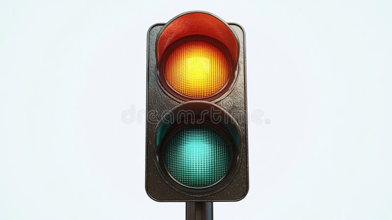 Traffic Light Showing Amber Light Against a White Background Stock ...