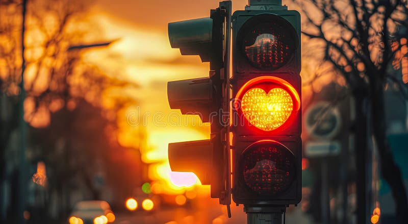 A Traffic Light Showing a Heart-shaped Signal at Sunset Stock Image ...