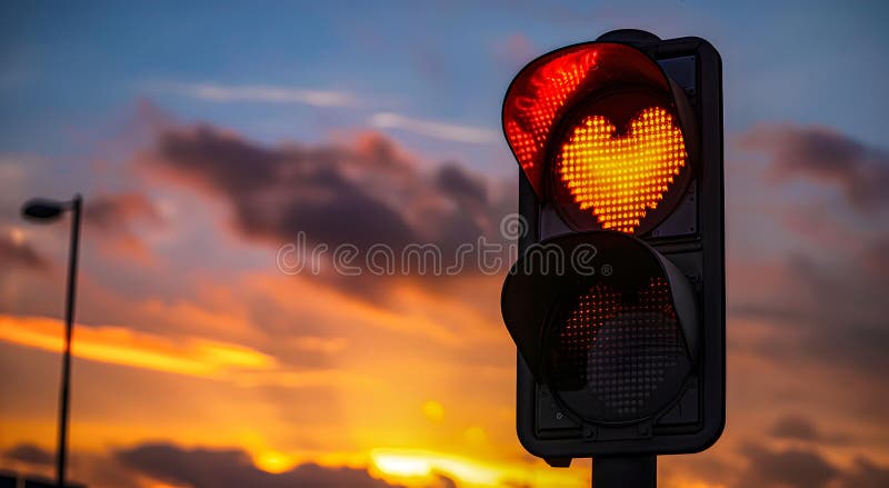 A Traffic Light Showing a Heart-shaped Signal at Sunset Stock Image ...