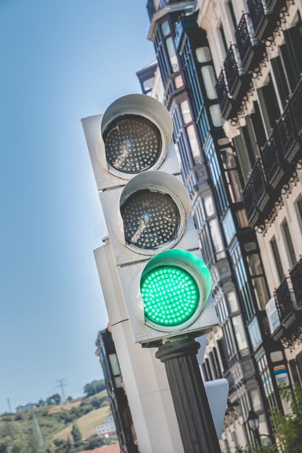 Traffic Light Shows Green Light for Pedestrians in Spain Stock Image ...