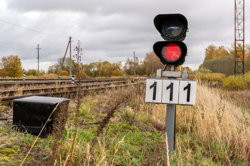 Red signal on railway stock image. Image of route, carriage - 161342975