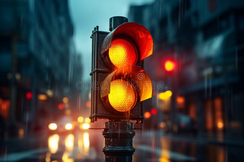 Traffic Light Signal in the City at Night, Close Up Stock Illustration ...