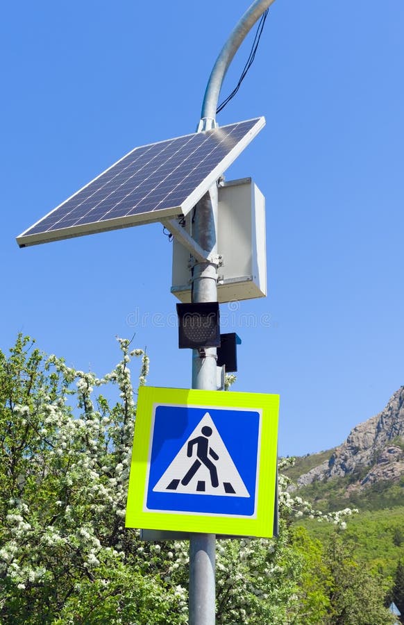 Traffic Light Signal with Panel Solar Cell Stock Photo - Image of lamp ...