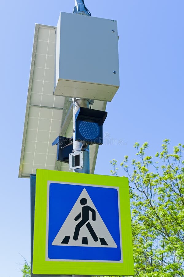 Traffic Light Signal with Panel Solar Cell Stock Photo - Image of ...