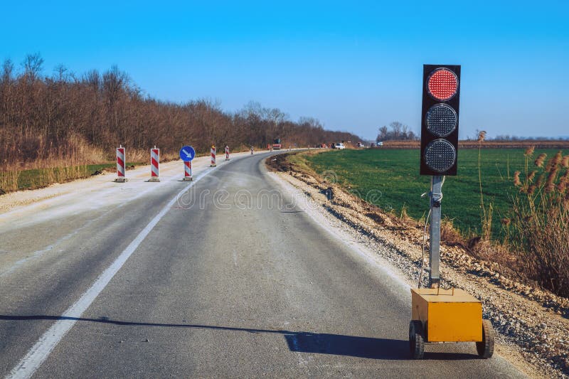 Traffic Light Signalization during Road Maintenance, Red Stoplight for ...