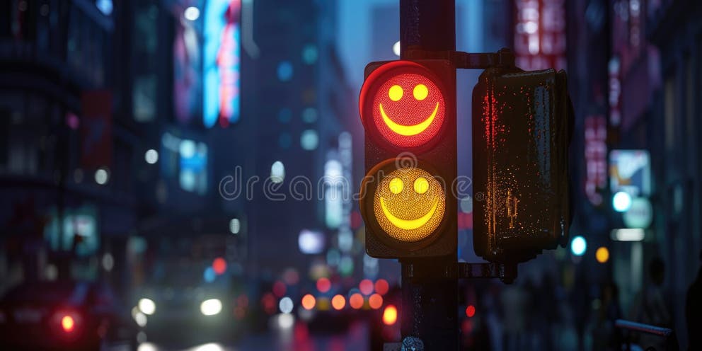A Traffic Light with a Smiling Face, Suitable for Use in Illustrations ...