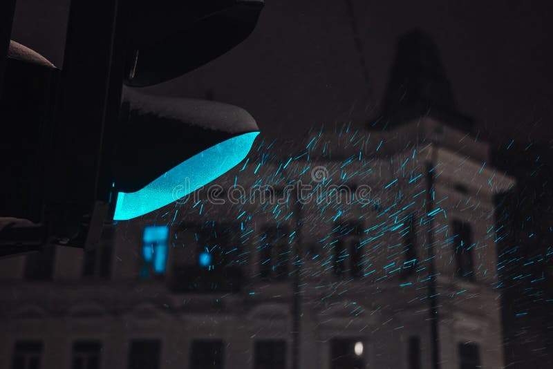 Traffic Light on a Snowy Night Stock Image - Image of vintage, cold ...