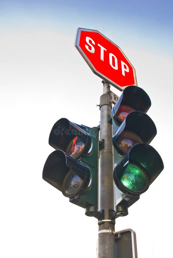 Traffic Light with Stop Sign Stock Photo - Image of control, stop: 12330730