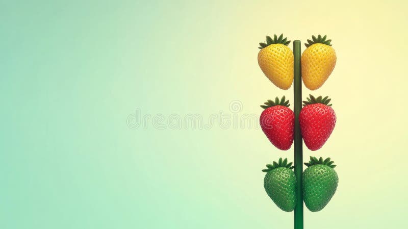 Traffic Light with Strawberry-shaped Lights on Gradient Background ...