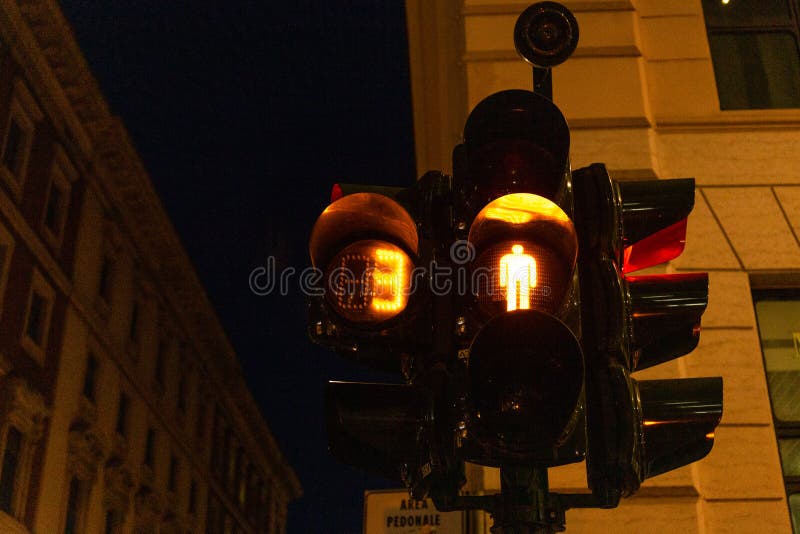 Traffic Light on Street in Evening in Rome Stock Image - Image of ...