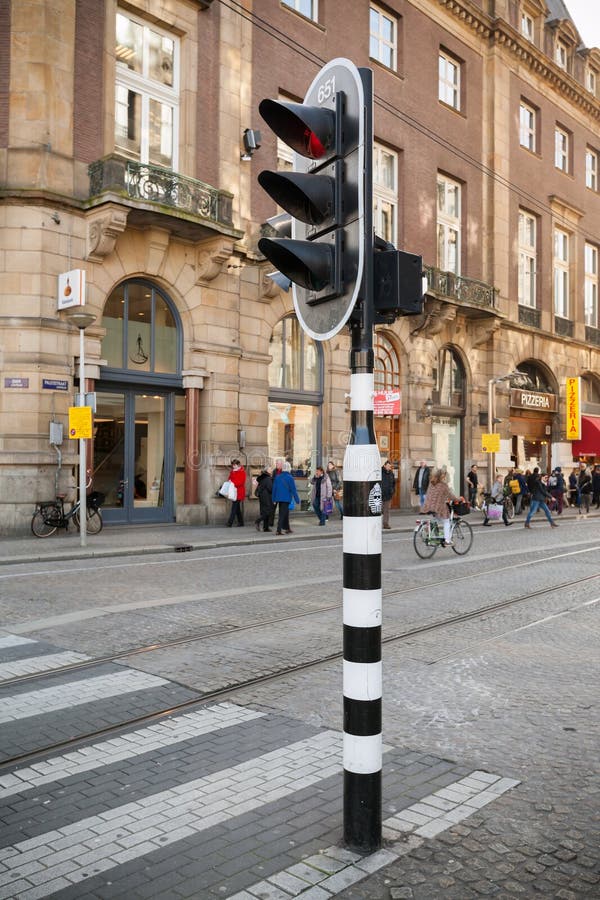 Traffic Light on Striped Post in Old Central Part of Amsterdam ...