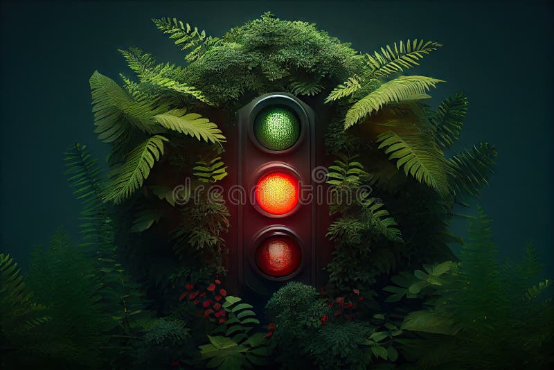 Traffic Light Surrounded by Greenery, Symbolizing a Safe and Eco ...