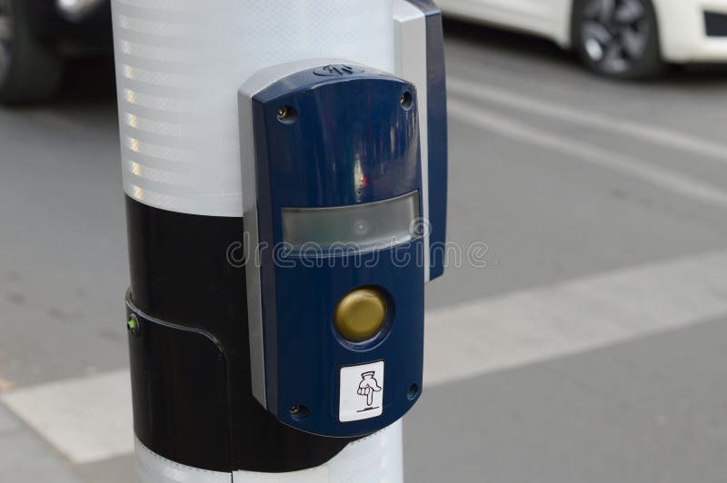 Traffic Light Switch Button Installed on the Pole on the Sidewalk for ...
