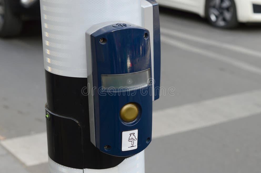 Traffic Light Switch Button Installed on the Pole on the Sidewalk for ...
