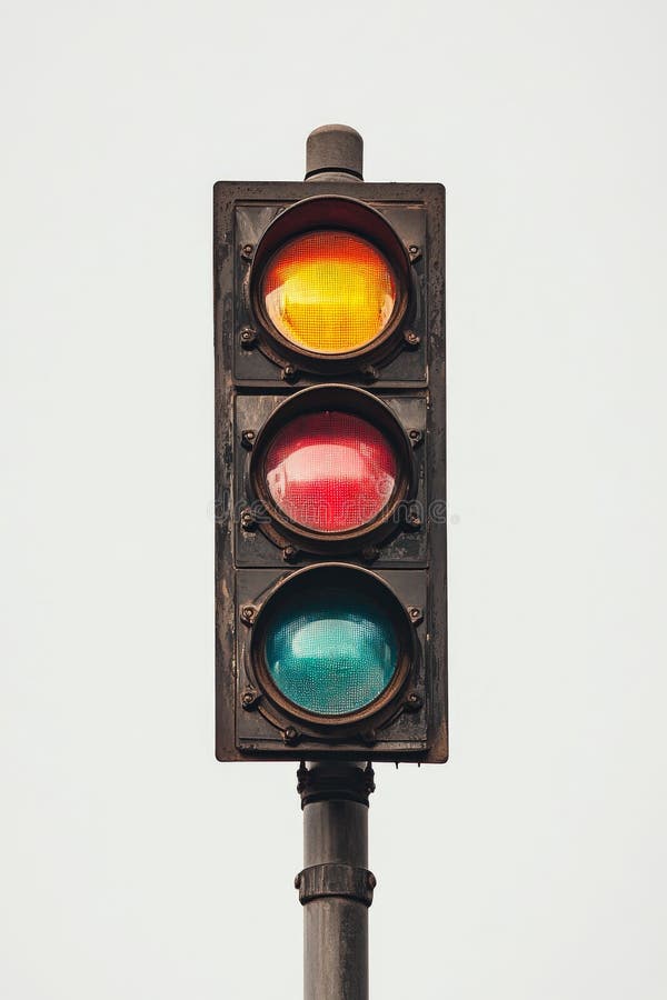 A Traffic Light with Three Lights is Lit Up Red Stock Image - Image of ...