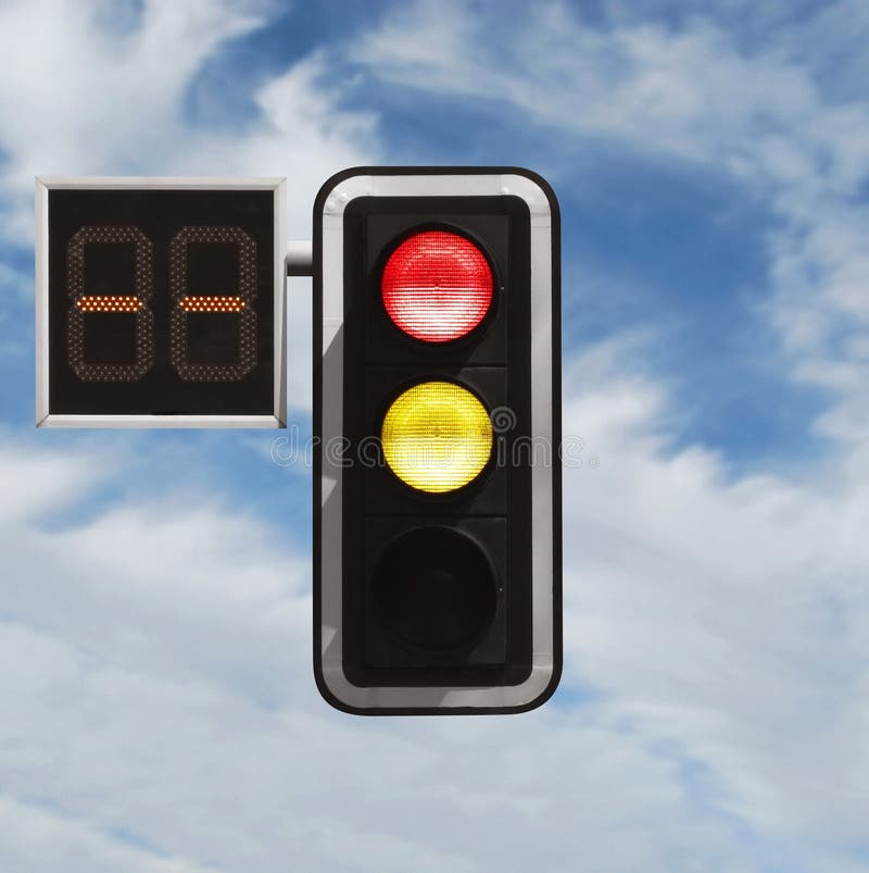 Traffic Light with Timer - Red-yellow Against Sky Stock Photo - Image ...