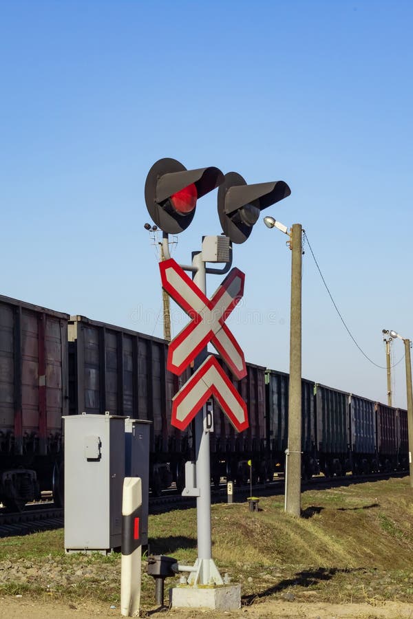 Traffic Light and Train on the Railway Stock Image - Image of wagons ...