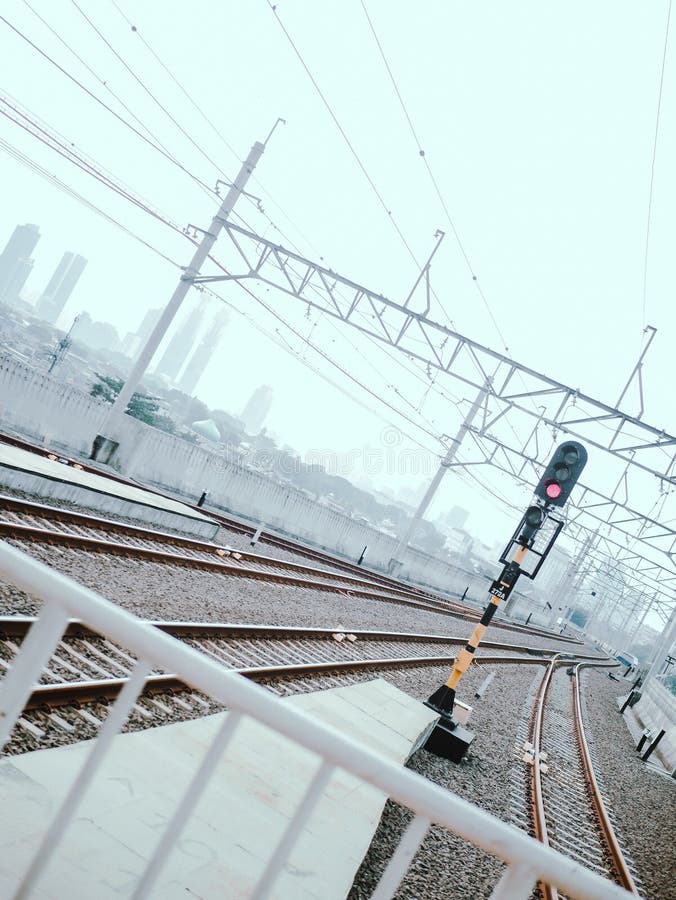 Traffic Light and Train Road in City Station Stock Image - Image of ...