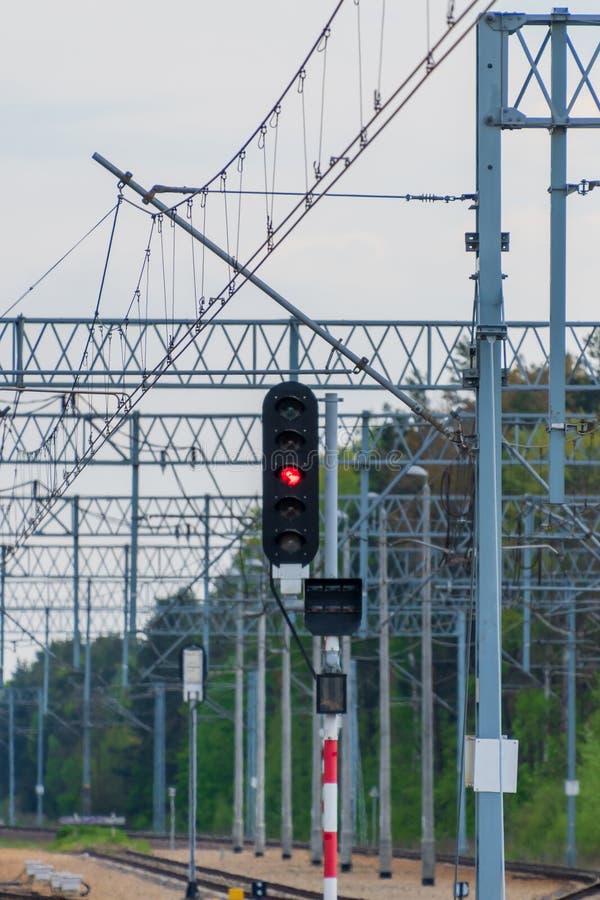 Traffic Light for Trains. Red Traffic Light Stock Photo - Image of ...