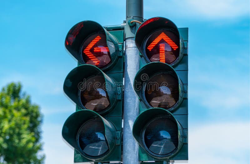 Traffic Light with Two Red Arrows Indicating the Stop for the Direction ...