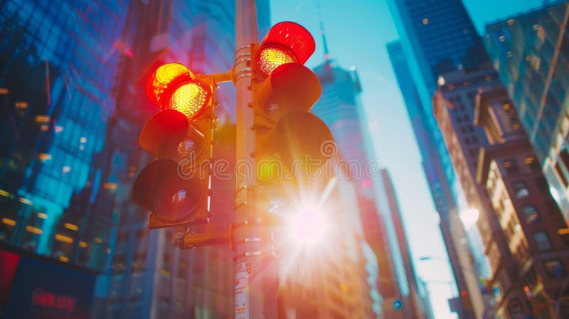 A Traffic Light at an Urban Crossroad during Dusk. Stock Photo - Image ...