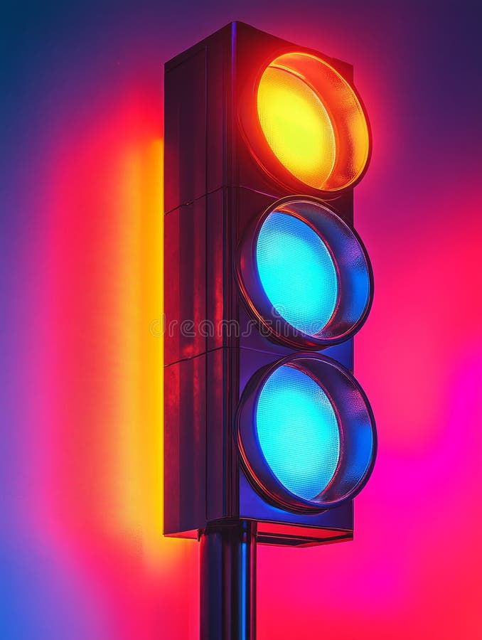 Traffic Light in Vibrant Red-yellow-blue Tones Stock Photo - Image of ...