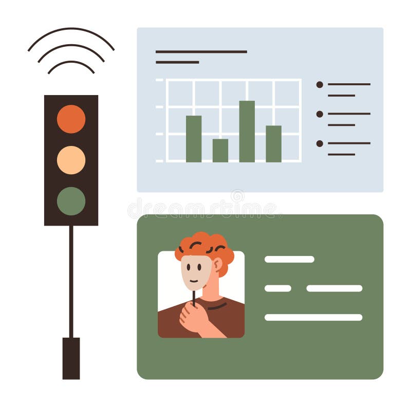 Traffic Light, ID Card, and Data Chart Illustrating Information Flow ...