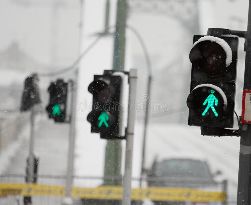 Traffic lights stock photo. Image of town, green, snow - 11803922