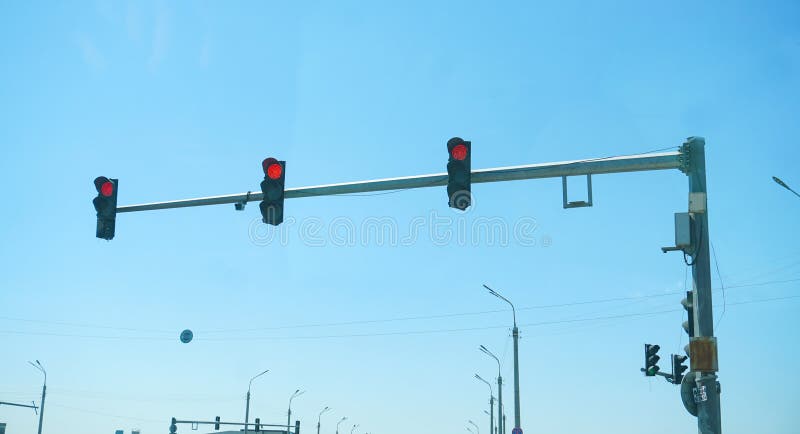 Traffic Lights Above the Road Stock Photo - Image of outdoors ...