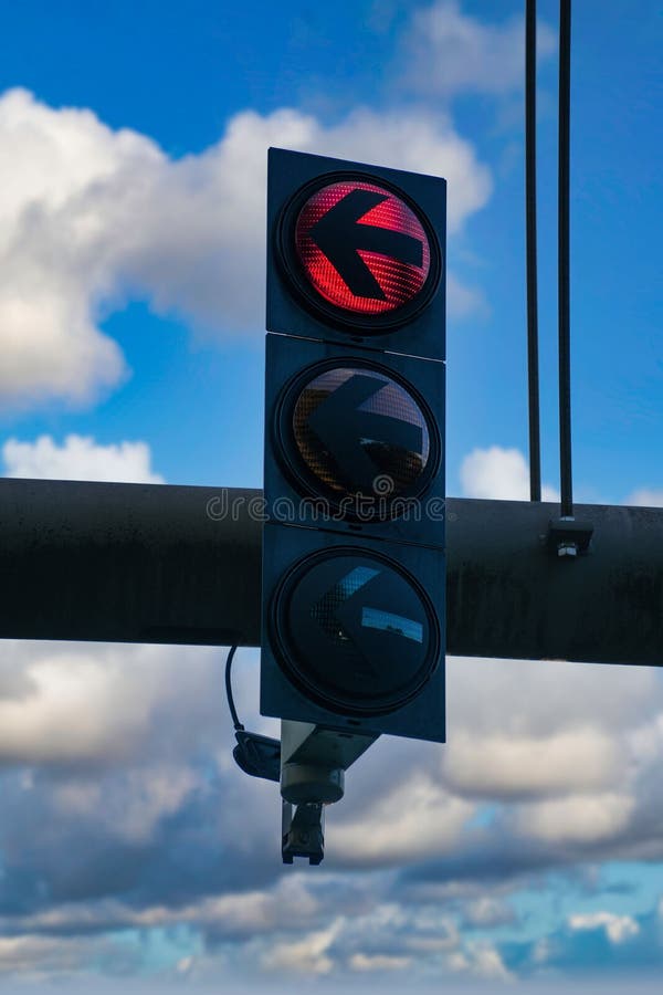 Traffic Lights with Arrow on Horizontal Pole Stock Photo - Image of ...