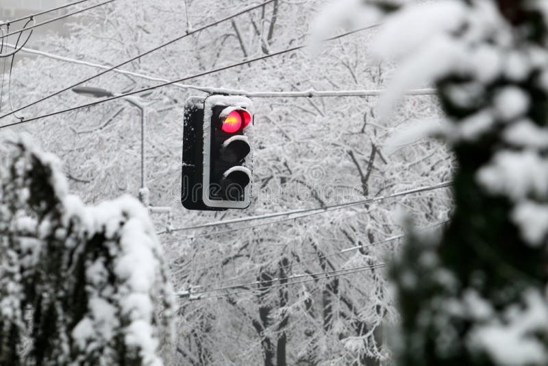 Traffic Lights Covered with White Snow Stock Photo - Image of ...
