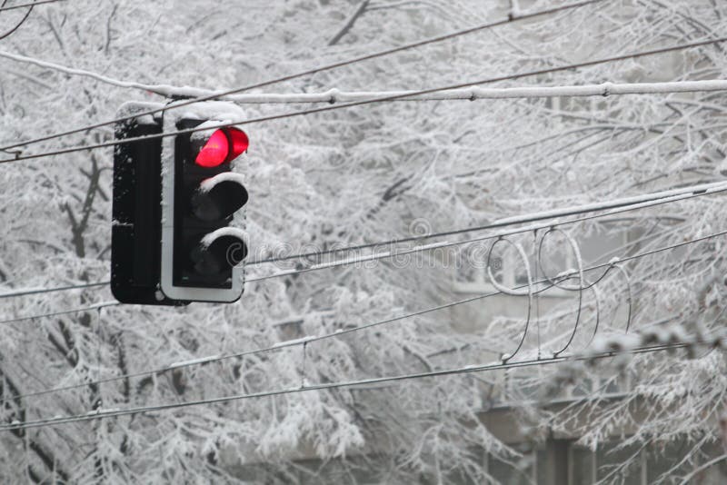 Traffic Lights Covered with White Snow Stock Image - Image of ...