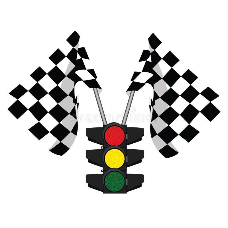 Traffic Lights and Finish, Start Flag Stock Illustration - Illustration ...