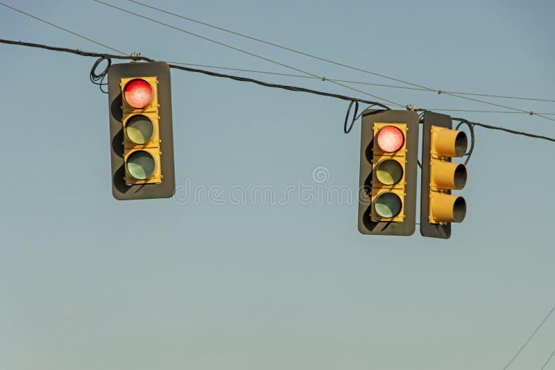 Traffic Lights Hanging from Cable Stock Photo - Image of street, light ...