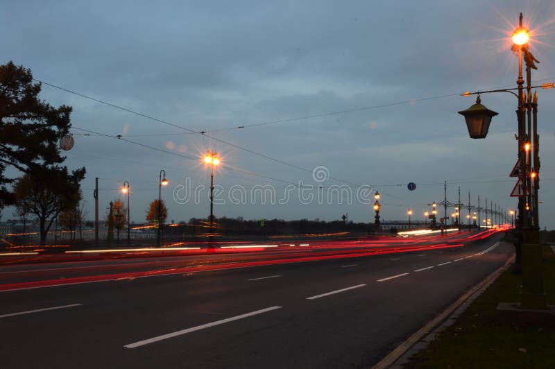 Traffic with Lights on the Highway at Night Stock Photo - Image of ...