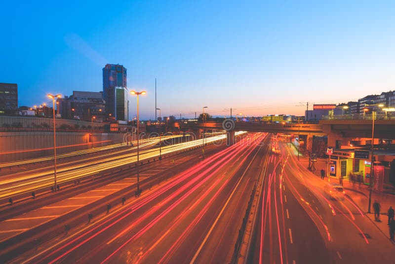 City at Night with Traffic Lights Stock Image - Image of freeway, road ...