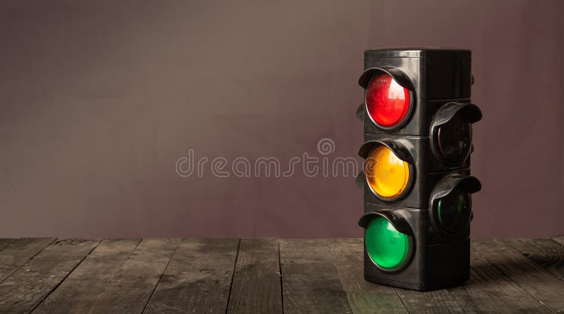 Traffic Lights on Office Table Top with Copy Space Stock Image - Image ...