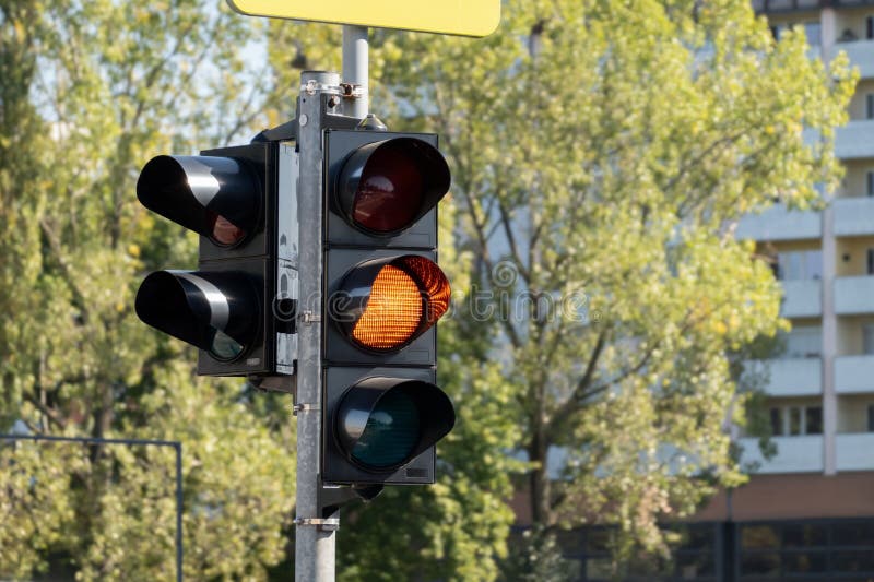 Traffic Lights with Orange Light on, Bokeh Stock Photo - Image of ...