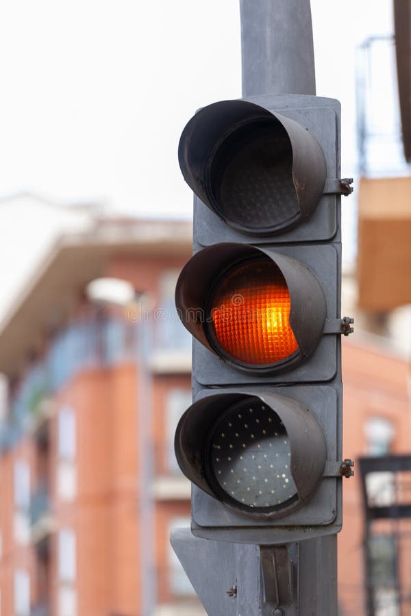 Traffic Lights with Orange Light Stock Photo - Image of front, sequence ...