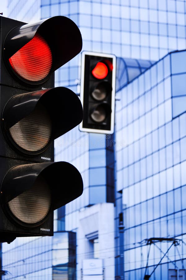 Traffic Lights Over Modern Business Architecture Editorial Image ...